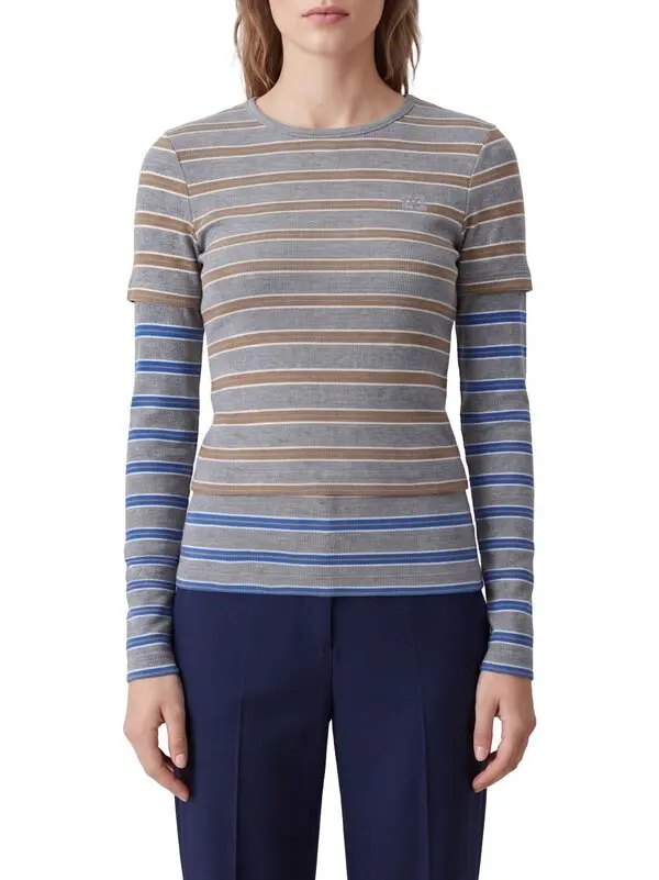 GANNI Striped Cotton Long-sleeved T-shirt With Embroidered Logo - Blue