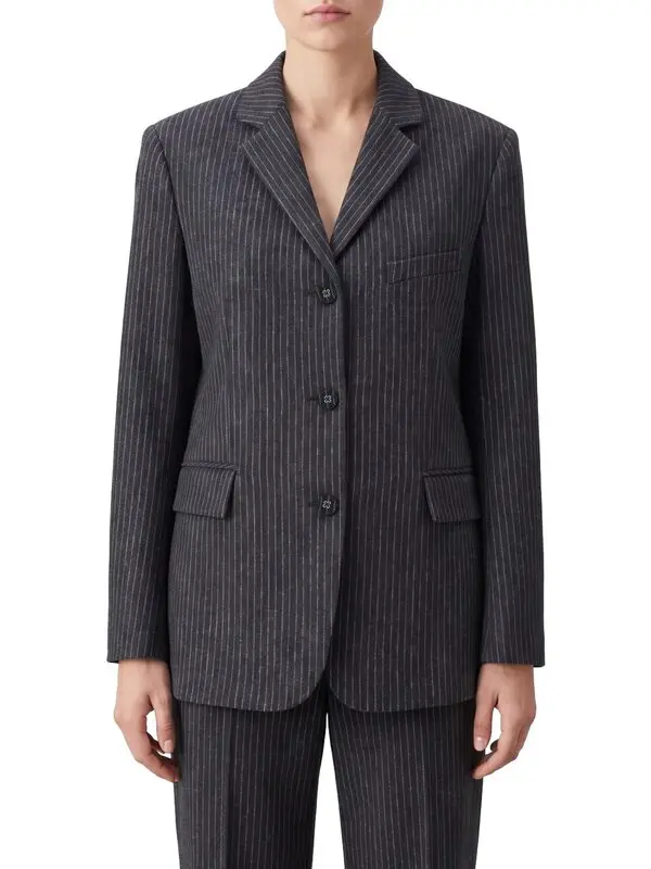 GANNI Pinstripe Wool Single-breasted Blazer With Lapels - Charcoal