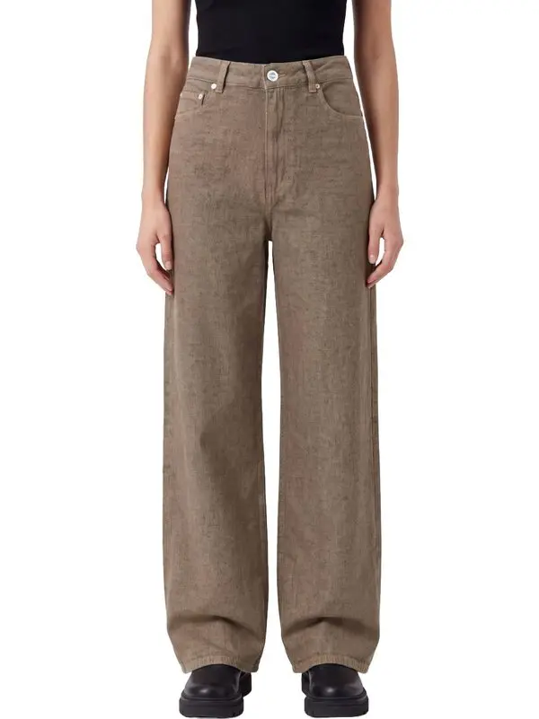 GANNI Lari High-waisted Wide-leg Jeans In Cotton And Hemp Denim - Coffee