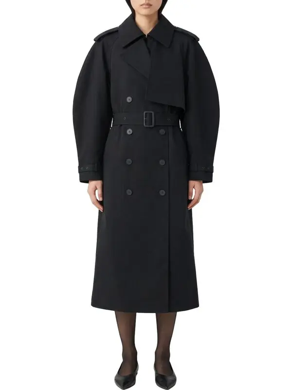 ANINE BING Double-breasted Cotton Trench Coat With Balloon Sleeves And Belt - Black
