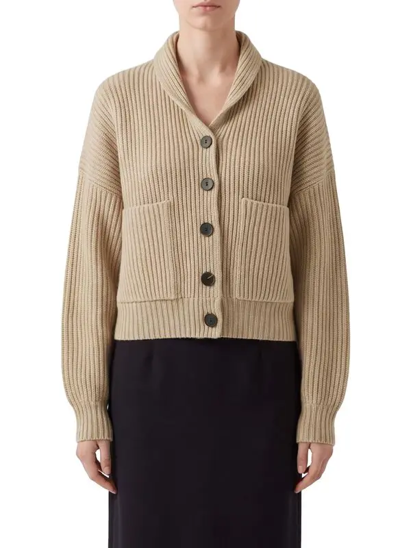 Tory Burch Shawl-collar Pure Wool Cardigan With Patch Pockets - Brown