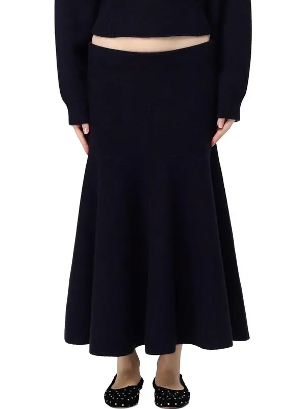 Alaïa Flared Midi Knit Skirt In Cashmere With Elastic Waist - Ink