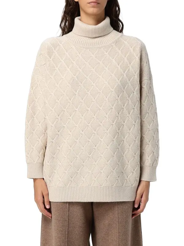 Max Mara Wool And Cashmere Turtleneck Sweater With Dropped Shoulders - Beige