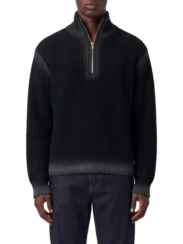 Camper Ribbed Wool Blend Half-zip High Neck Sweater - Black