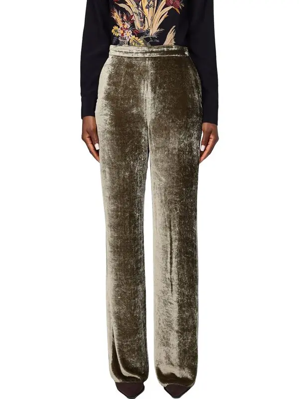 Etro Ethnic Print Silk Blend Palazzo Pants With A High Waist - Brown