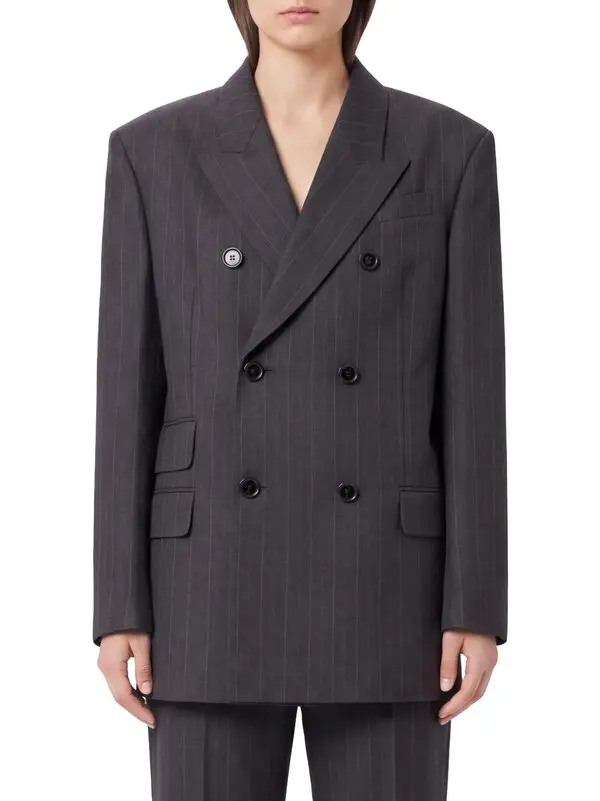 AMI Paris Double-breasted Pinstripe Wool Blazer With Peak Lapels - Grey
