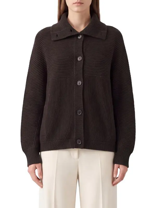 Brunello Cucinelli Pure Cashmere Cardigan With A Sailor Collar - Coffee
