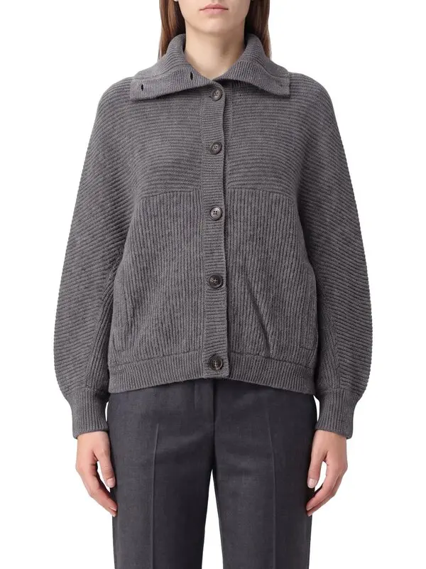 Brunello Cucinelli Pure Cashmere Cardigan With A Sailor Collar - Lead