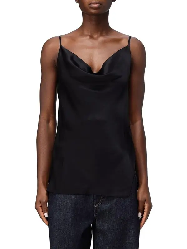 Acne Studios Satin Evening Top With Draped Neckline And Thin Straps - Black