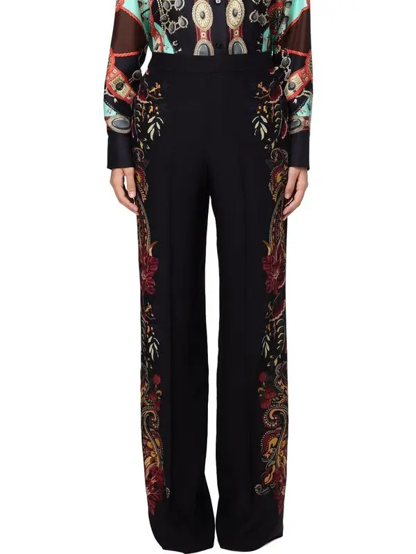 Etro High-waisted Paisley Print Silk Palazzo Trousers - Black