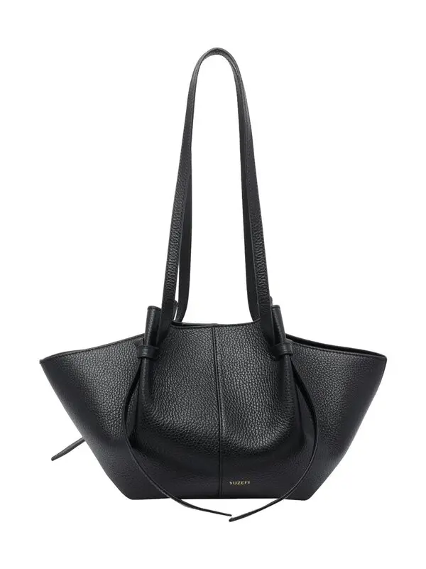 Yuzefi Mochi Grained Calfskin Flared Shoulder Bag - Black