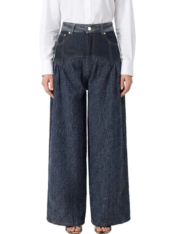 GANNI High-waisted Wide Leg Jeans In Patchwork Cotton Denim - Blue