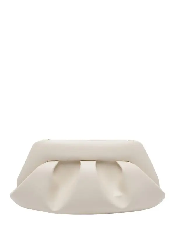 THEMOIRE Bios Clutch In Recycled Vegan Leather With Removable Handle - Ecru