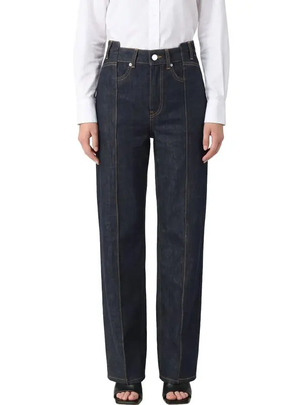 GANNI Fold High-waisted Straight Leg Jeans In Cotton Denim - Blue