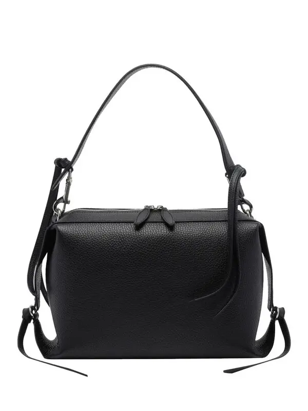Yuzefi Bento Grained Calfskin Leather Shoulder Bag With Strap - Black