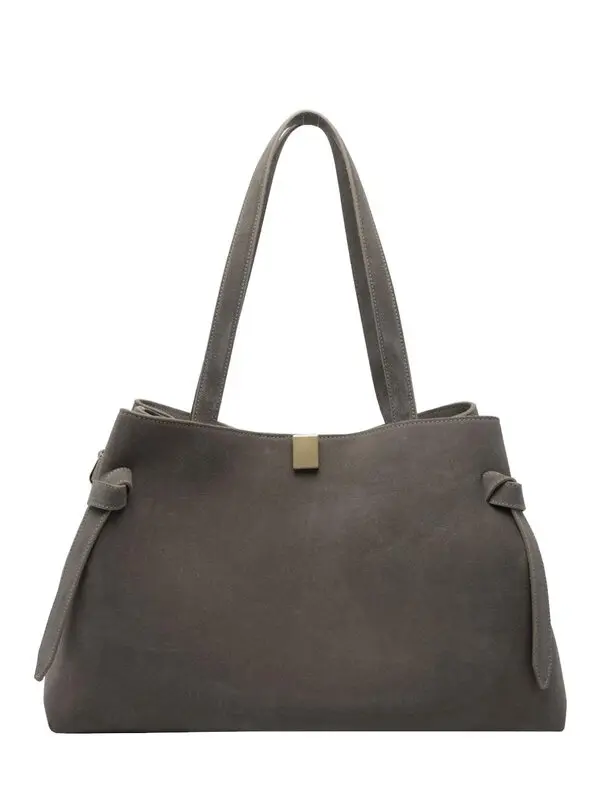 Yuzefi Gyoza Suede Calfskin Leather Tote Bag With Double Handle - Grey