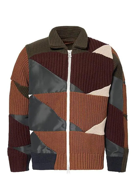 Sacai X Apc Patchwork Knitted Blouson Jacket - Khaki/brown