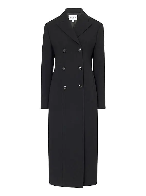 Alaïa Double-breasted Longline Wool Coat - Noir