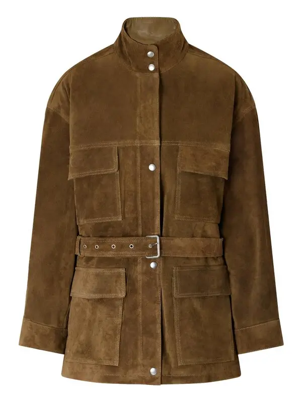 ARMA Delore Belted Paneled Suede Jacket - Green