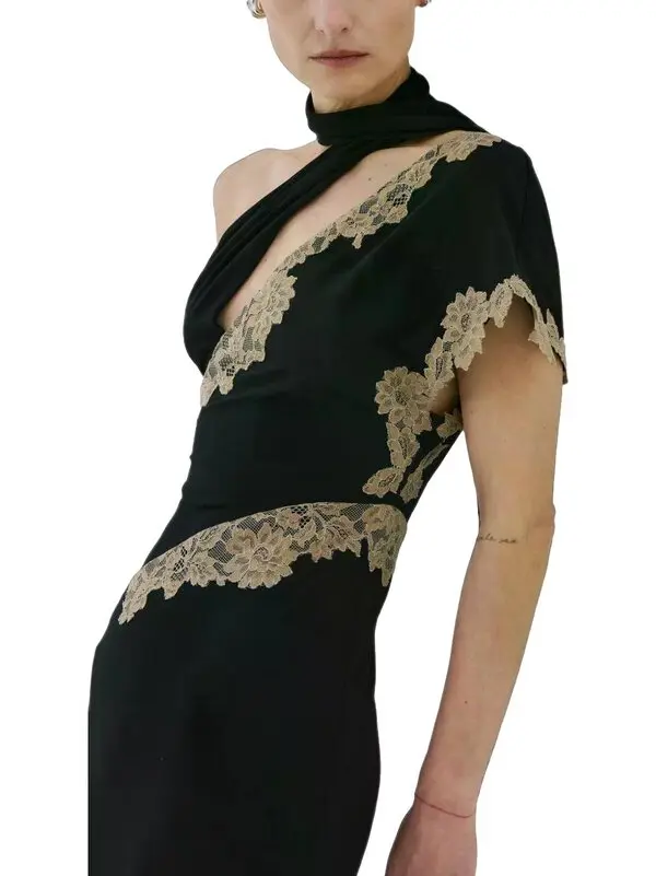 DE LA VALI Fenella Lace-trim Midi Dress - Black