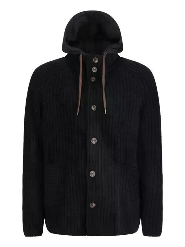 Herno Ribbed-knit Hooded Jacket - Black