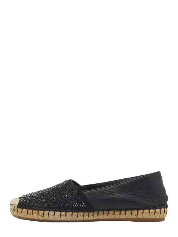 LE SILLA Crystal-embellished Leather Espadrilles - Black