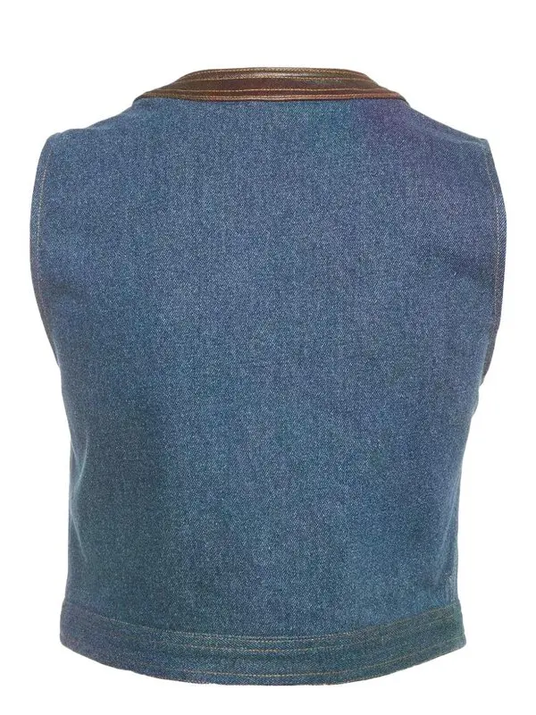 Sandro Portland Leather-trim Top - Blue