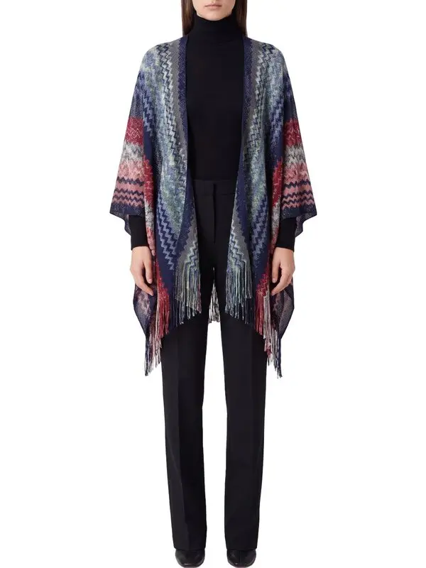 Missoni Zig-zag Pattern Viscose Cardigan With Asymmetrical Fringed Hem - Multicolor