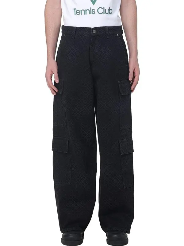 Casablanca Wide-leg Cotton Denim Cargo Jeans With Monogram Logo - Black