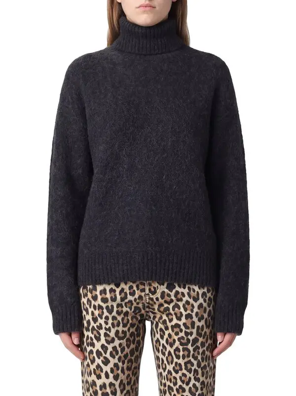 GANNI Patterned Turtleneck Sweater In Wool And Mohair Blend With Dropped Shoulders - Multicolor