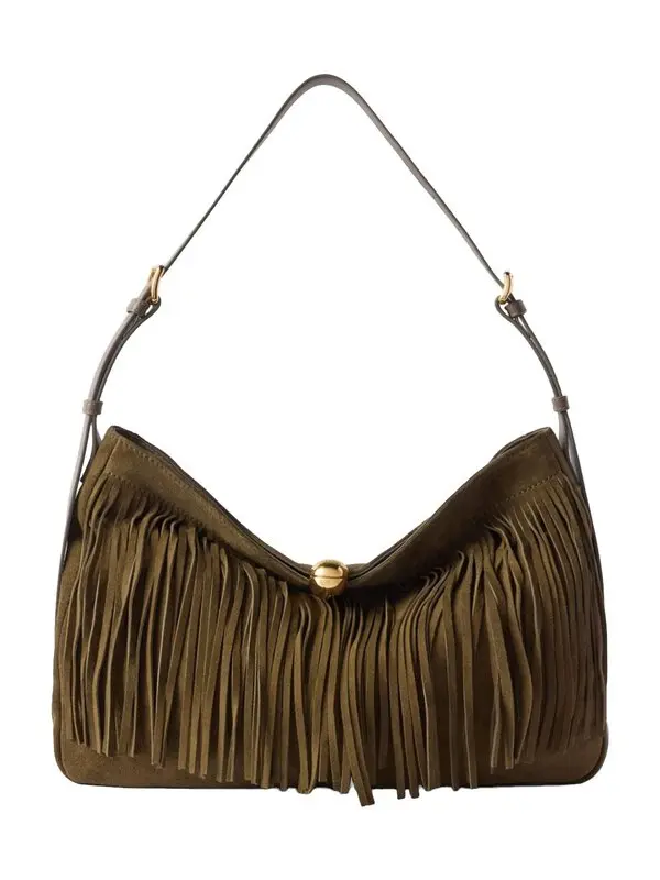 Furla Sfera Suede Shoulder Bag With Fringes And Adjustable Handle - Grey