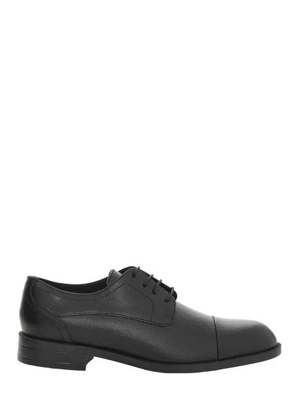 BOSS Hammered Leather Derby Shoes With Round Toe - Black