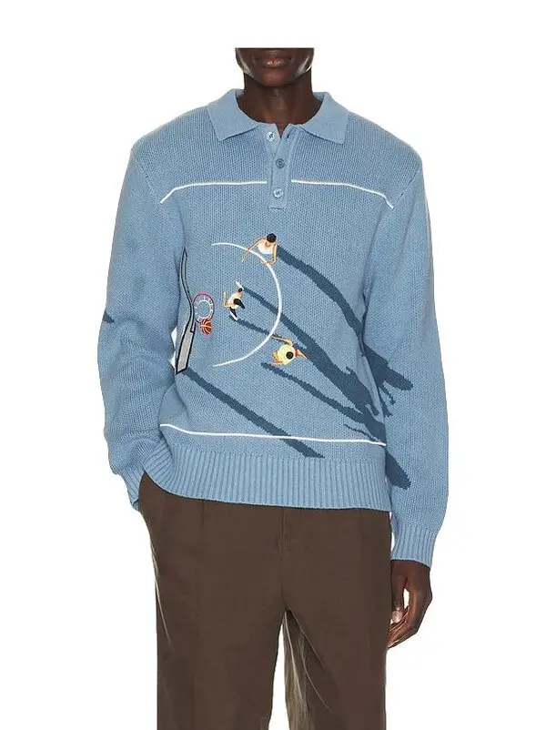 HOUSE OF SUNNY King Of The Court Knitted Polo - Blue