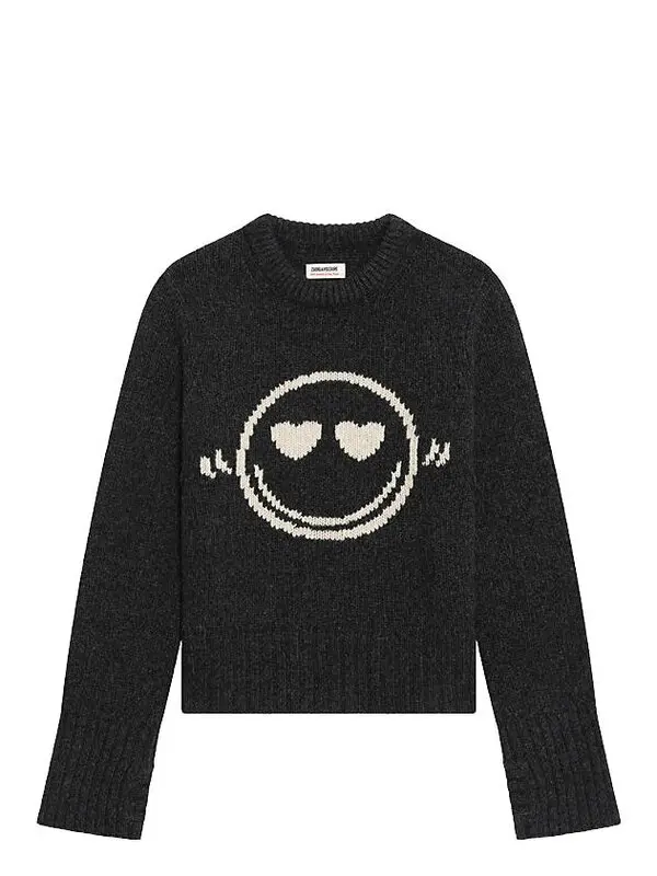 Zadig&Voltaire Malty Face-motif Merino-wool Jumper - Anthracite