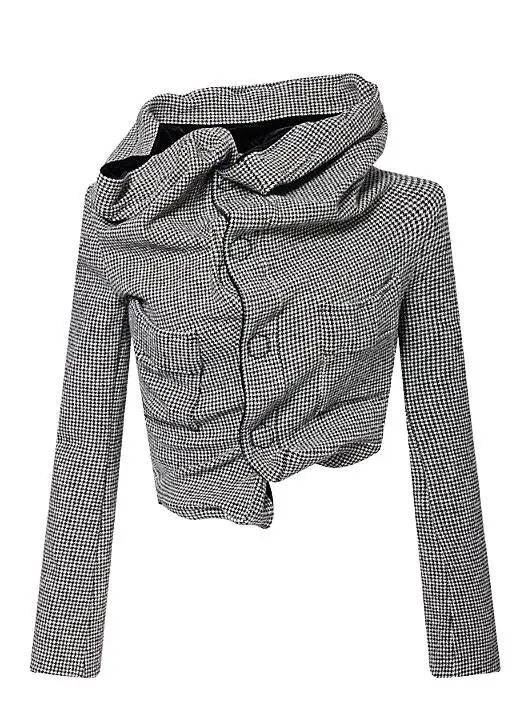 Junya Watanabe Asymmetric Cropped Wool-blend Jacket - Houndstooth
