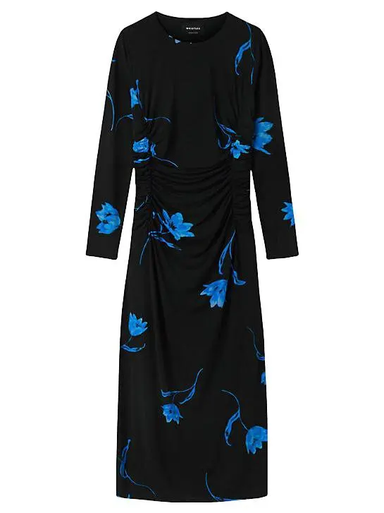 Whistles Floral Ruched Jersey Midi Dress - Black/multi