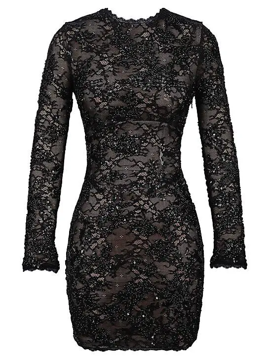 House Of Cb Aurielle Open-back Floral-lace Mini Dress - Black