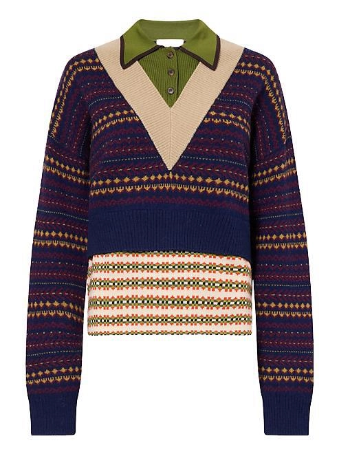 Dries Van Noten Toinette Contrast Wool-blend Knit Jumper - Navy
