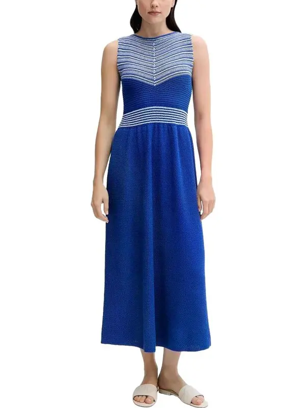 BENETTON Striped Crochet-knit Midi Dress - Blue