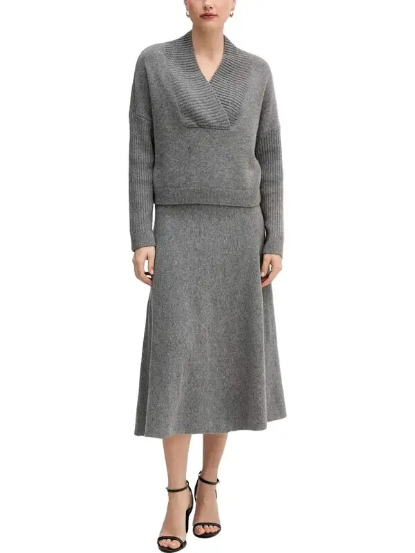 BENETTON Ribbed V-neck Knitwear - Grey