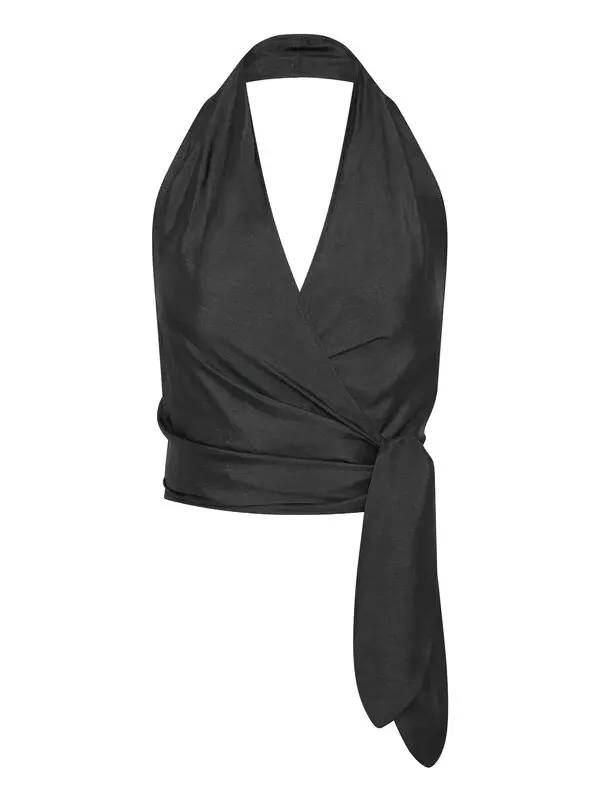 ST. AGNI Silk Halter Wrap Top - Black