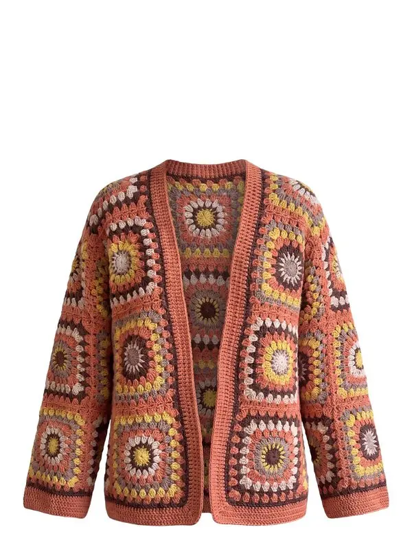 ANA CHIC Burnt Sunburst Handmade Crochet Cardigan - Orange