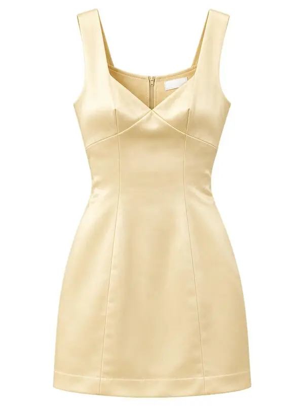 BELSIZE25 Golden Time Dress – Heavyweight Satin Sweetheart Mini Dress In Soft Gold - Gold/yellow