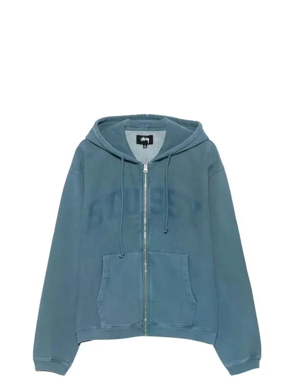 StÜssy Logo-print Zip-up Hoodie - Blue