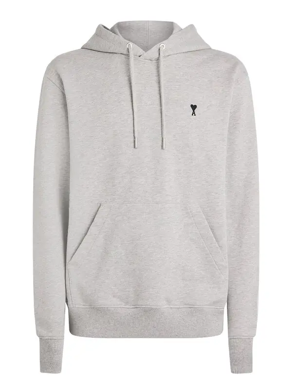 AMI Paris Cotton Embroidered De Coeur Hoodie - Grey