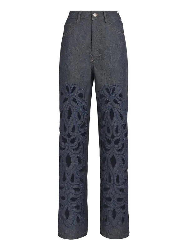 CHRISTIE BROWN Laser-cut Wide-leg Jeans - Navy