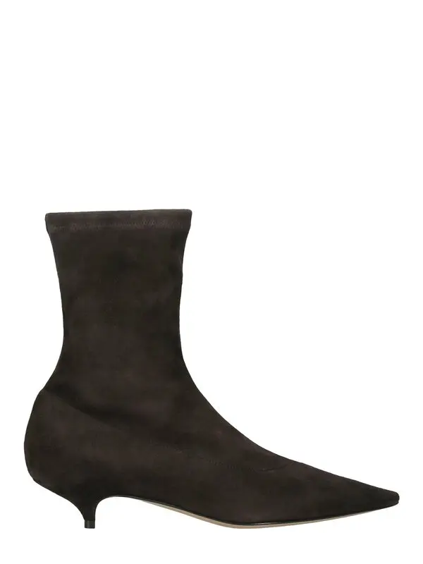THE ROW Liisa Suede Kitten Ankle Boots 35 - Brown