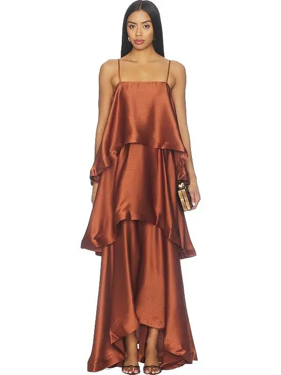 ELLIATT Tilly Tiered Maxi Dress In . Also - Metallic Copper