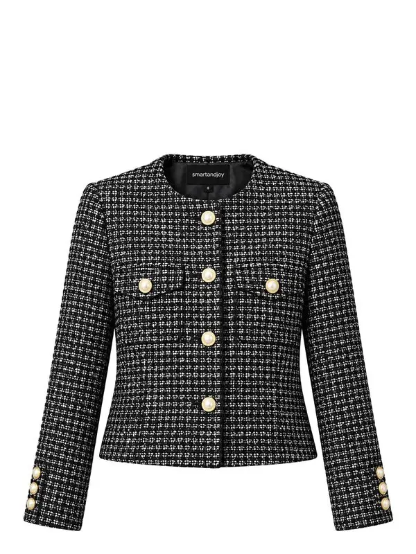 SMART AND JOY Tweed Jacket With Gold Buttons - Black