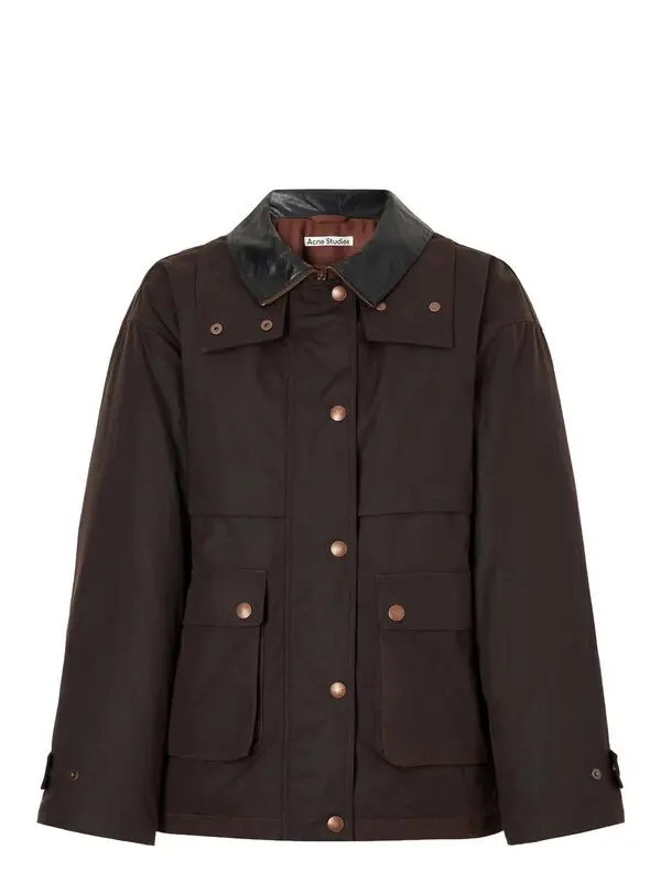 Acne Studios Leather-trimmed Waxed Cotton-canvas Down Jacket - Brown